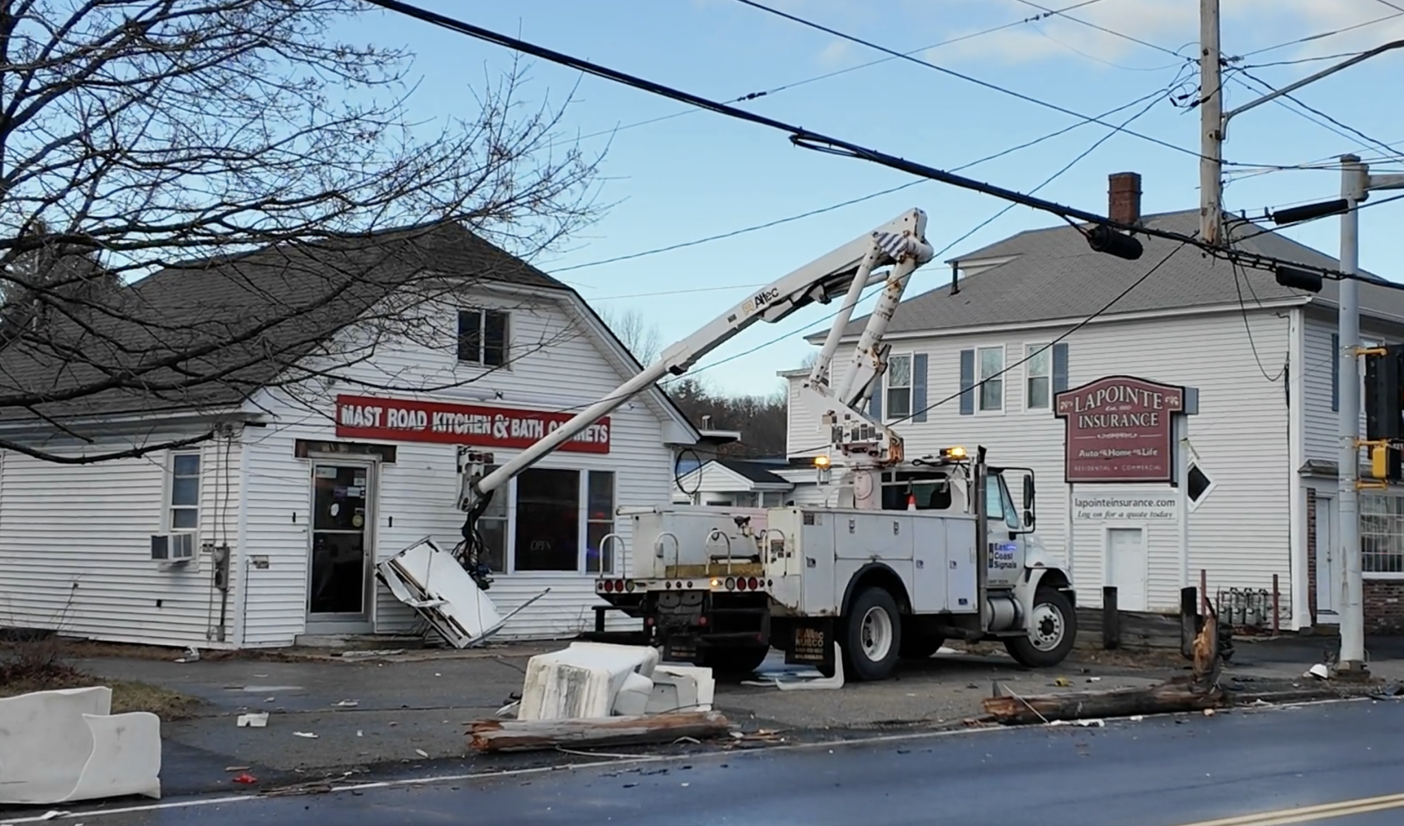 Worker injured after falling from bucket truck on Mast Road that was ...