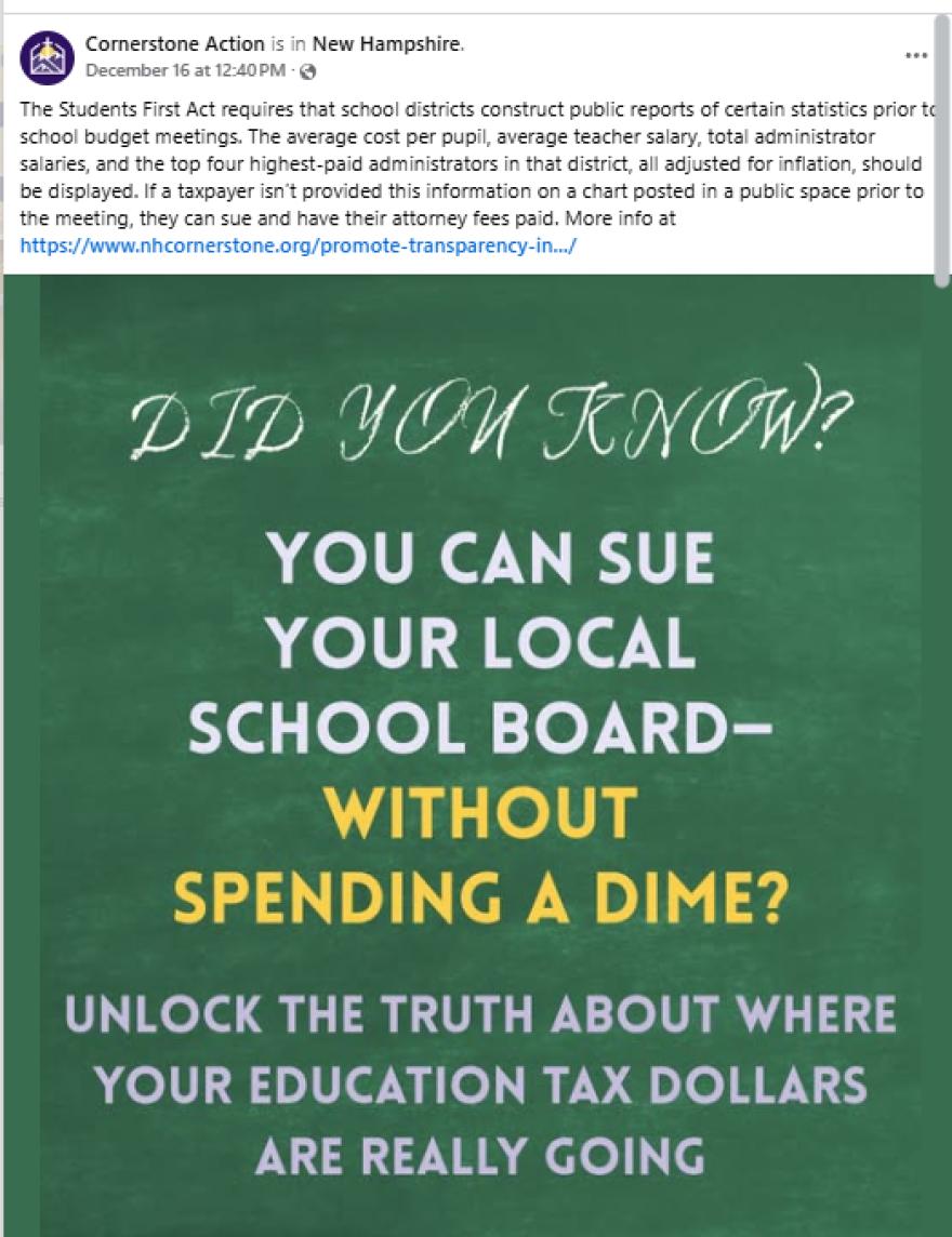 Christian group promotes lawsuits against NH school districts that fail ...